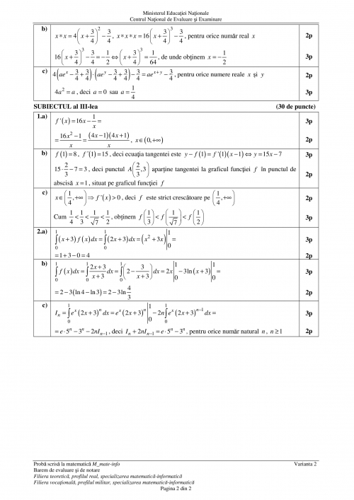 Barem si subiecte BAC 2018 MATEMATICA. Format PDF şi JPG